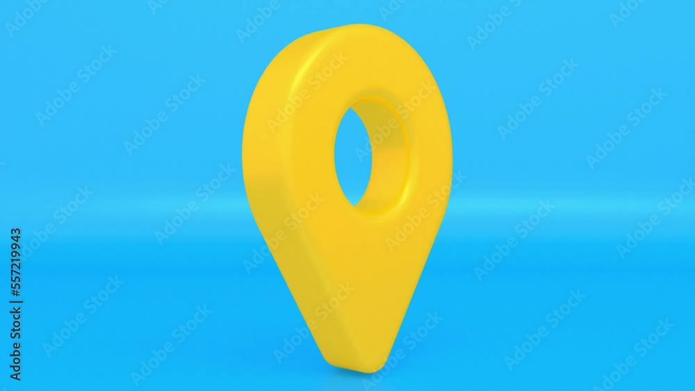 Shiny modern yellow spinning map pointer. 3D rendering locator pin ...