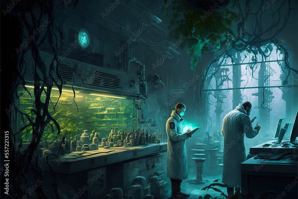 An illustration depicting scientists in white lab coats working on ...