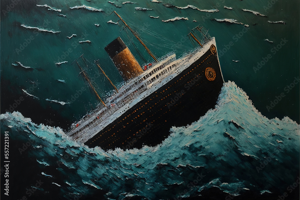 Artistic depiction of the sinking of the Titanic in the North Atlantic ...