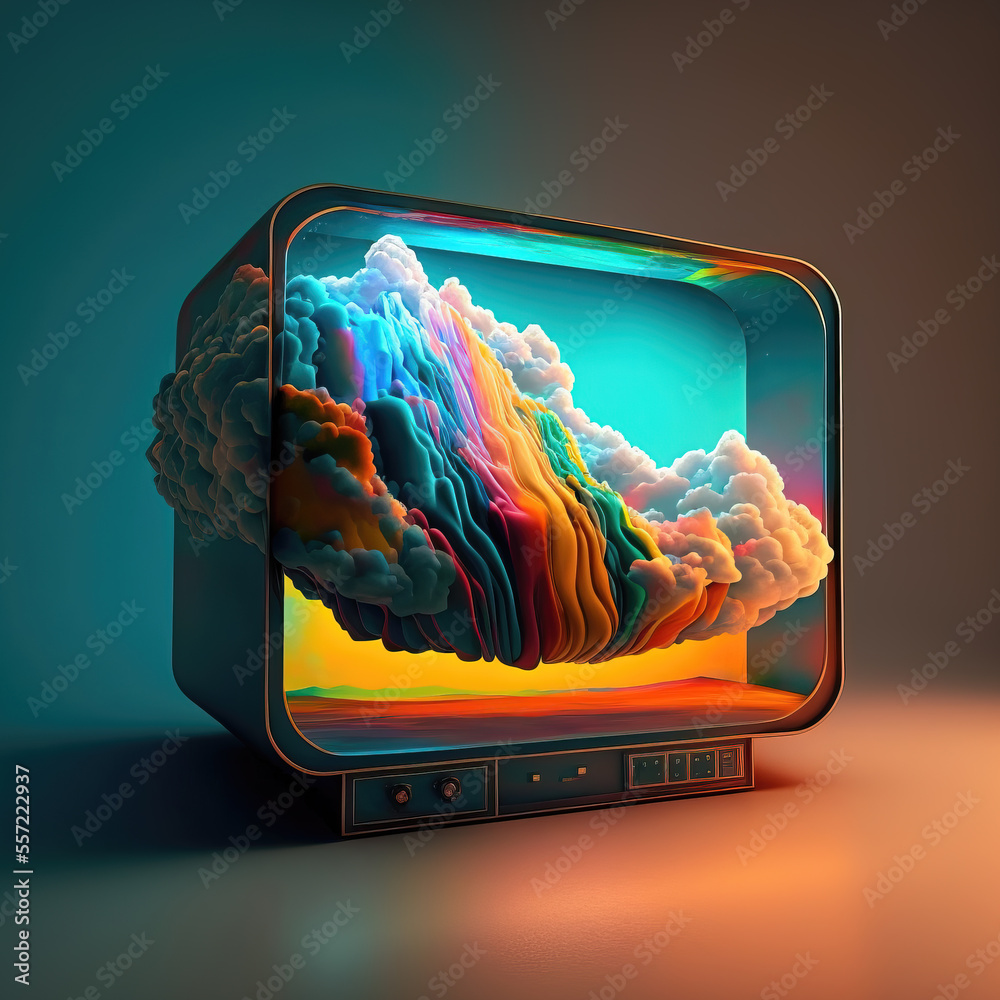 tv screen. with colorful abstraction. sketch art for artist creativity ...