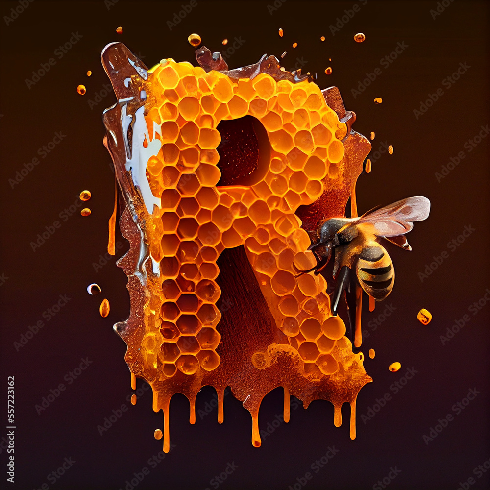 Honeycomb Letter R with Honey and Bees. Generative ai Stock ...