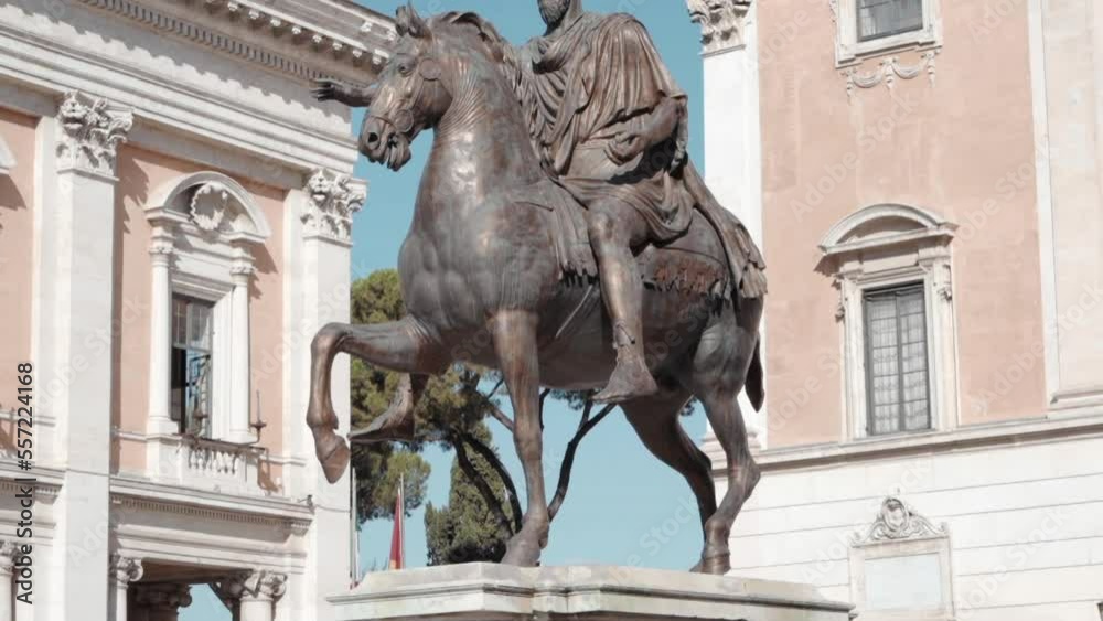 Bronze equestrian statue of Emperor riding horse on famous Capitoline ...