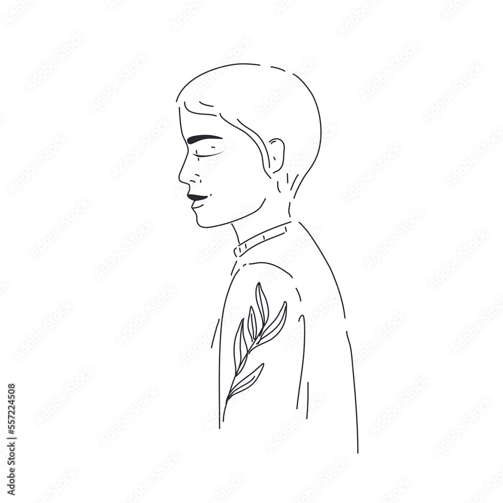 Set of art simple design line girls portraits. Minimalist vector ...