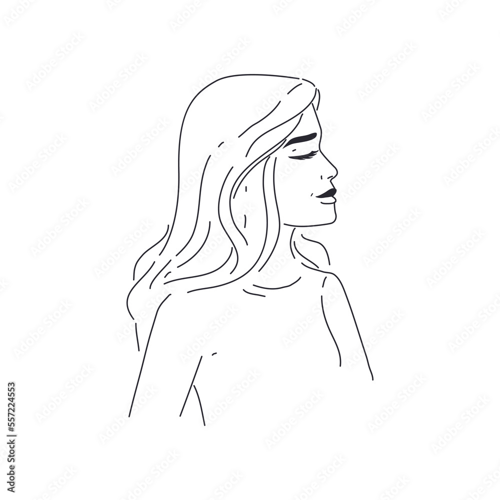 Set of art simple design line girls portraits. Minimalist vector ...