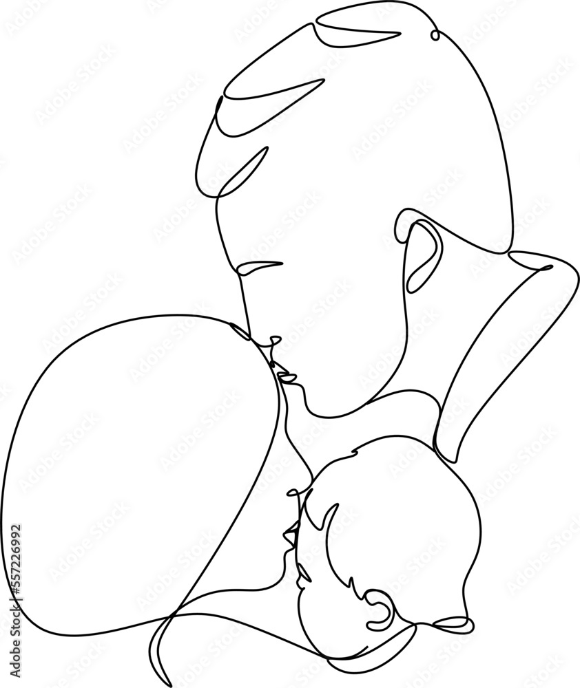 Happy family in continuous line art drawing style. United family ...