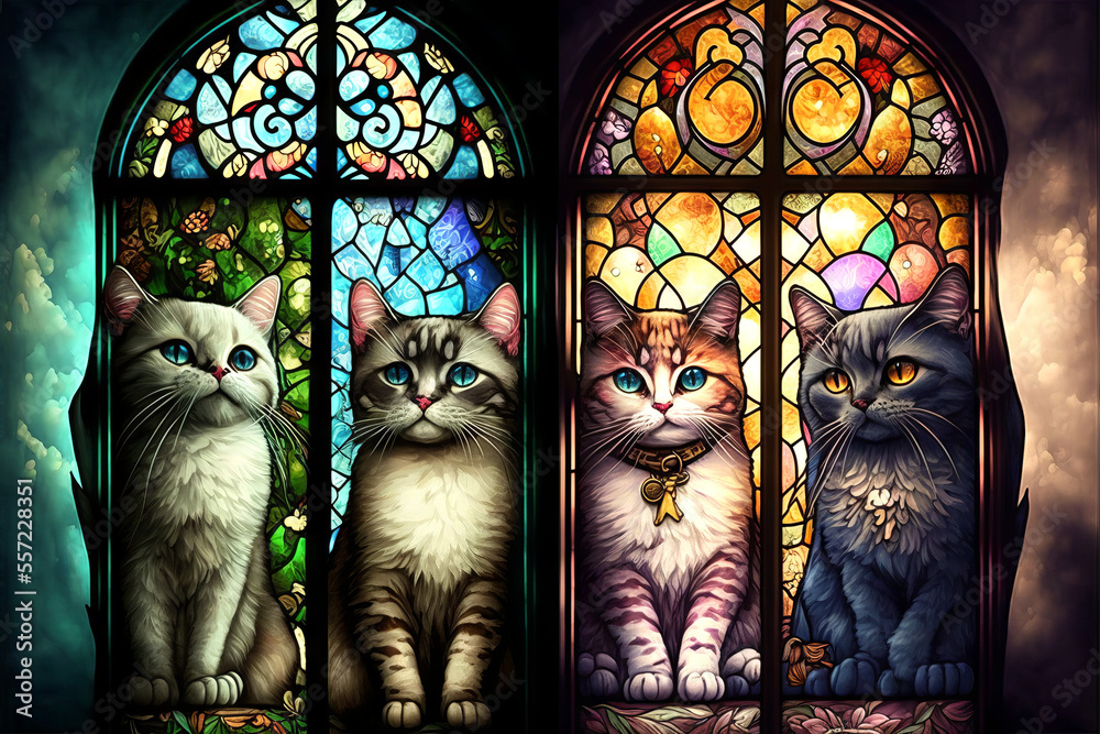 Stained Glass Windows with Cats in the window. Generative ai Stock ...