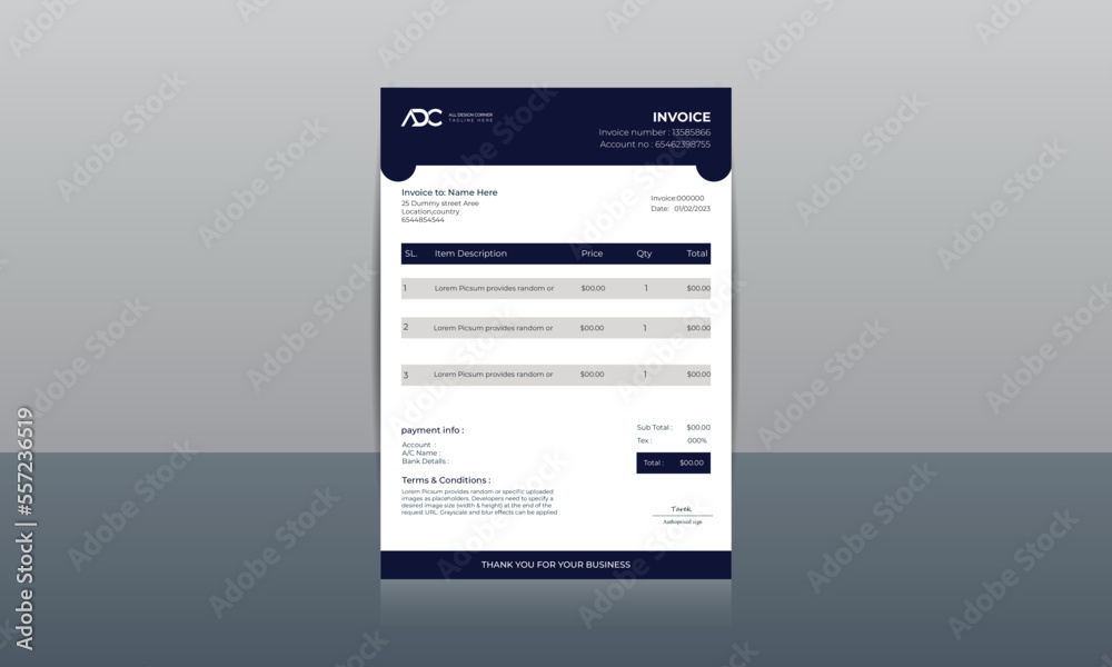 Business invoice form template. Invoicing quotes, money bills or price ...