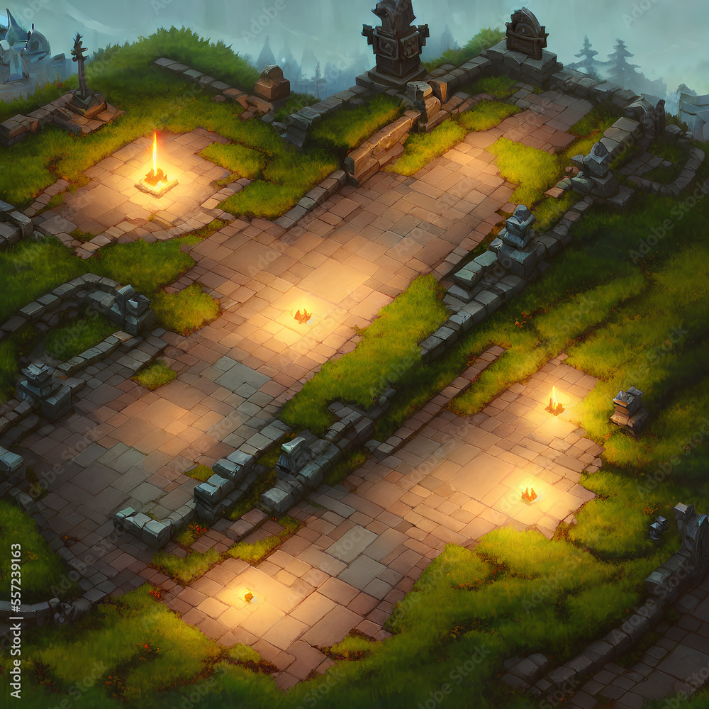 Torch Lit Graveyard 02- Background for Level Design and RPG (AI) Stock ...