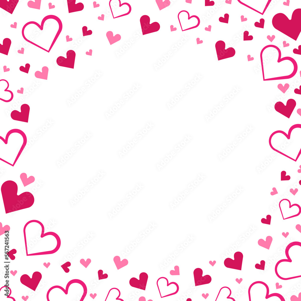 Heart border for Valentines day with red glitter. February 14th day ...