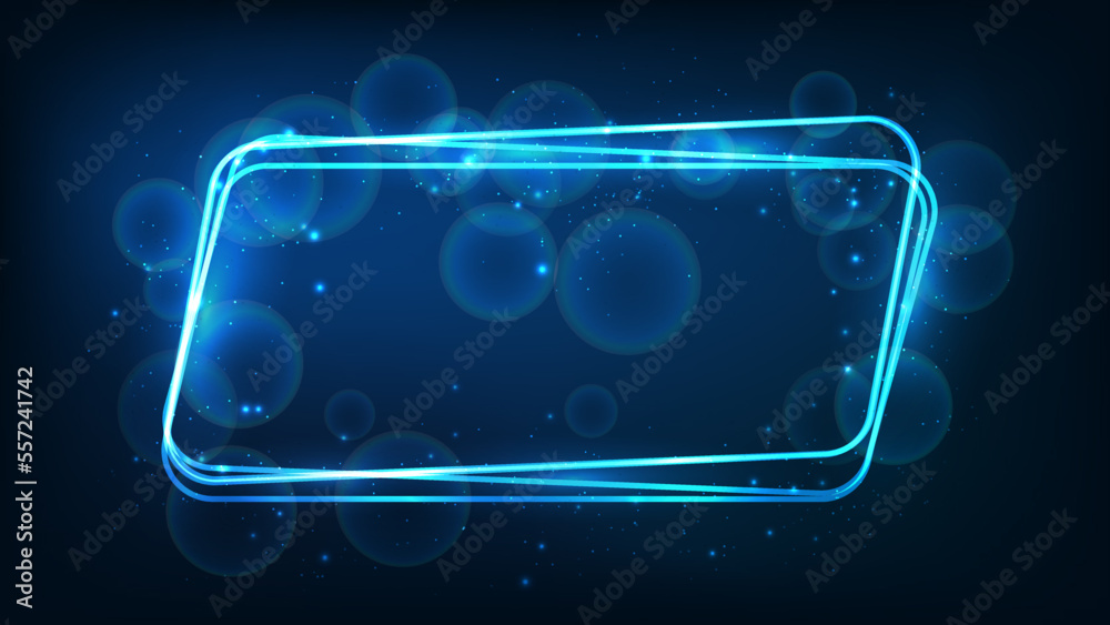 Neon rounded parallelogram frame with shining effects and sparkles ...