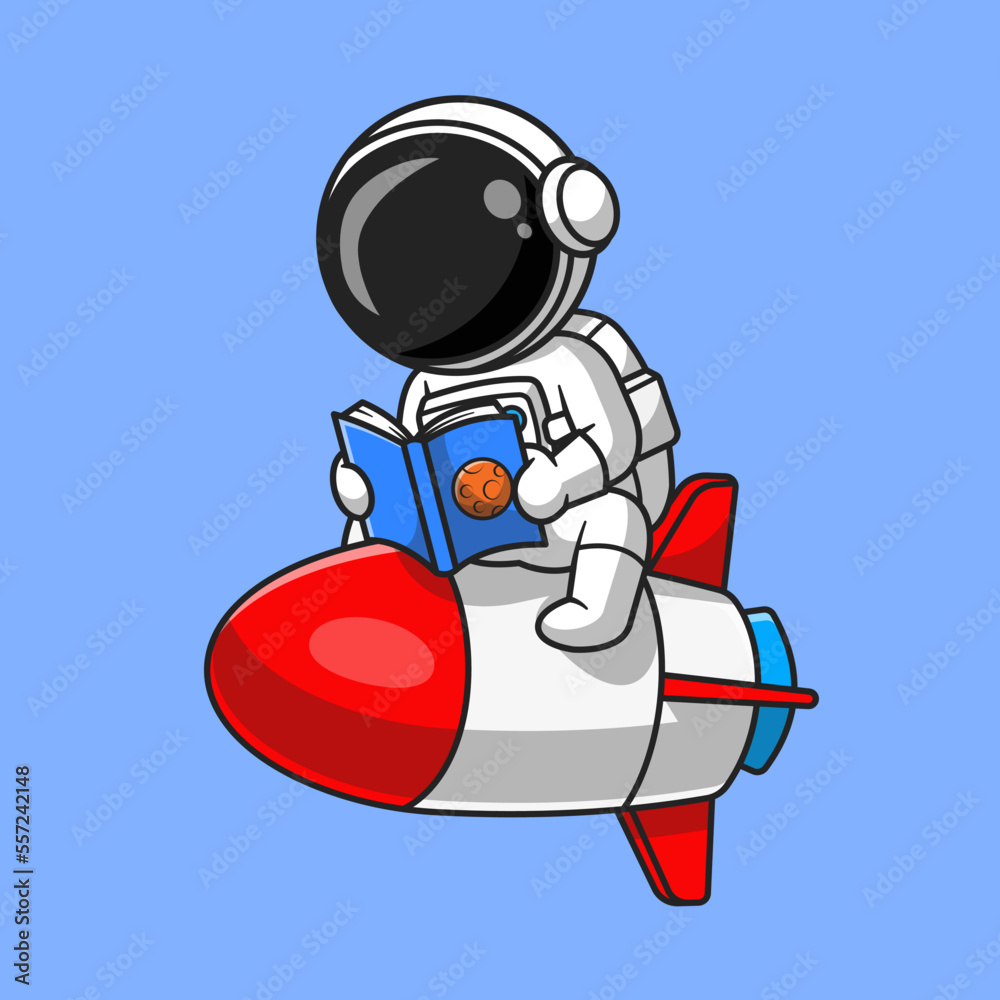 Cute Astronaut Reading Book on Rocket Cartoon Vector Icon Illustration ...