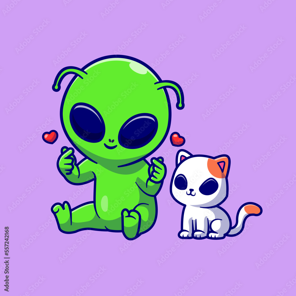 Cute Alien With Cute Cat Alien Cartoon Vector Icon Illustration. Animal ...