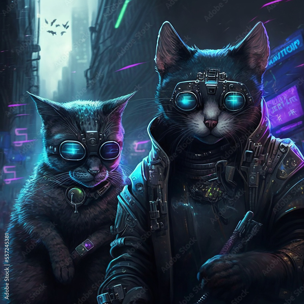 Ai generated cyberpunk alley cats. Created using ai generative. Stock Illustration | Adobe Stock
