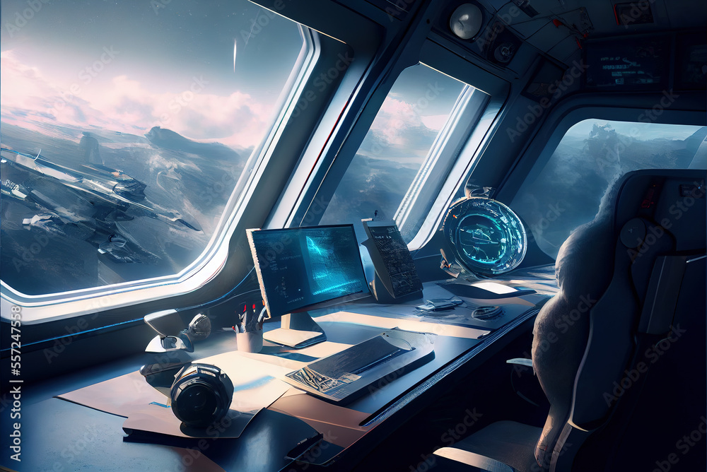 Spaceship room interior, space view from spacecraft, generative AI ...