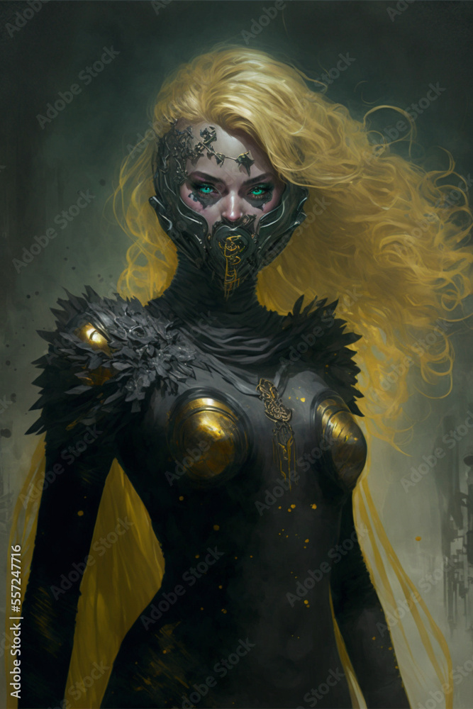 ภาพประกอบสต็อก Portrait of an alien princess wearing golden armor, the ...