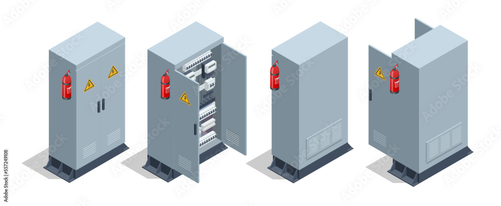 Isometric Electric switchboard. Transformer. Distribution board ...