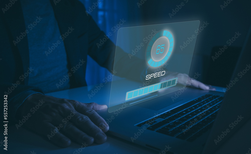 Speed test broadband connection .Testing how fast internet is .System ...