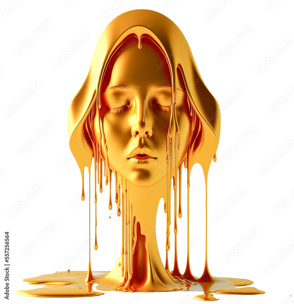 Dripping liquid gold pours over the statue in the shape of a woman's ...