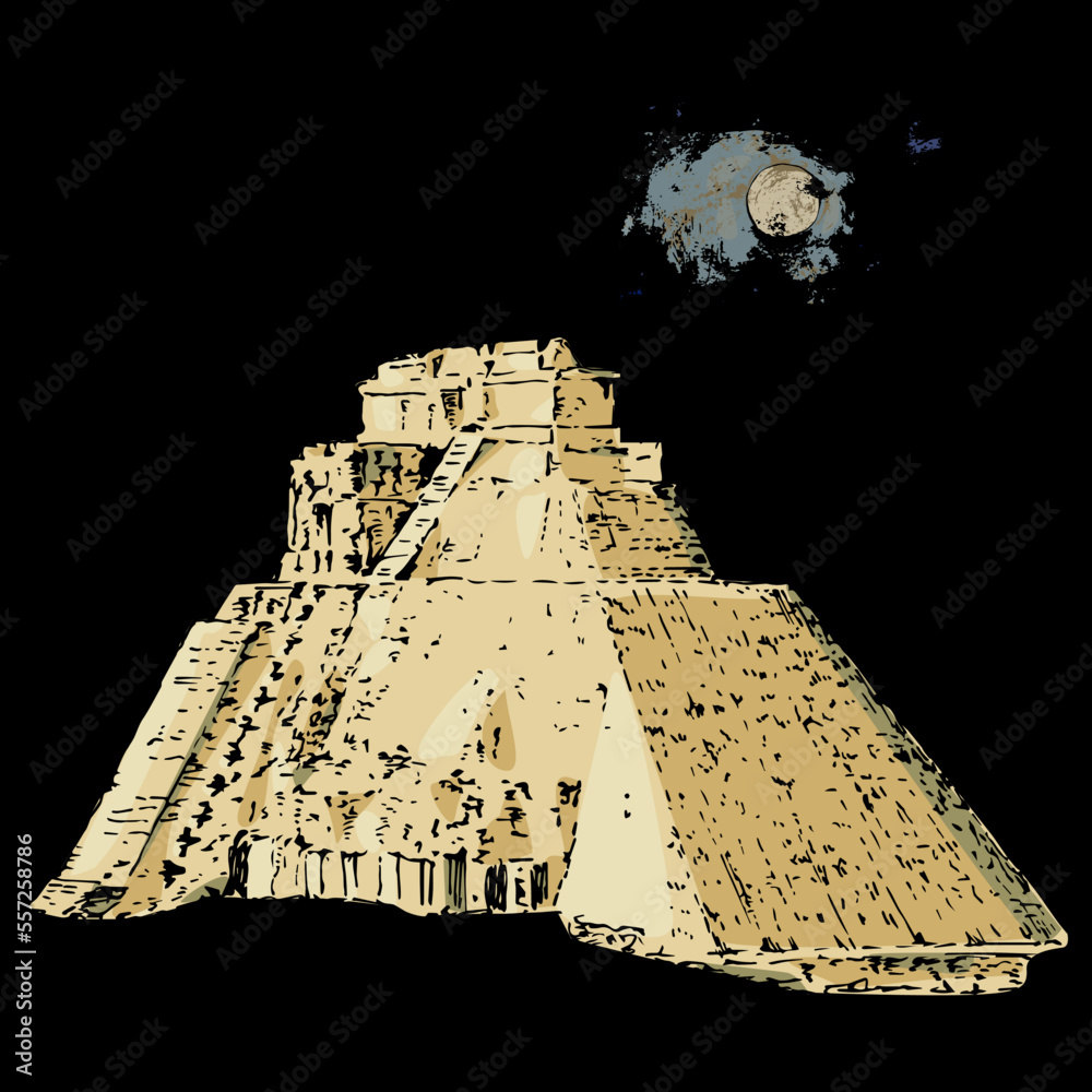 Pyramid of the Sun in Teotihuacan under full moon. Ancient Mexican Pre ...