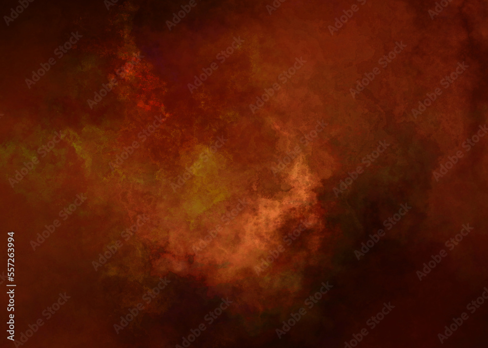 Abstract dark watercolor background with orange dark brown red creepy ...