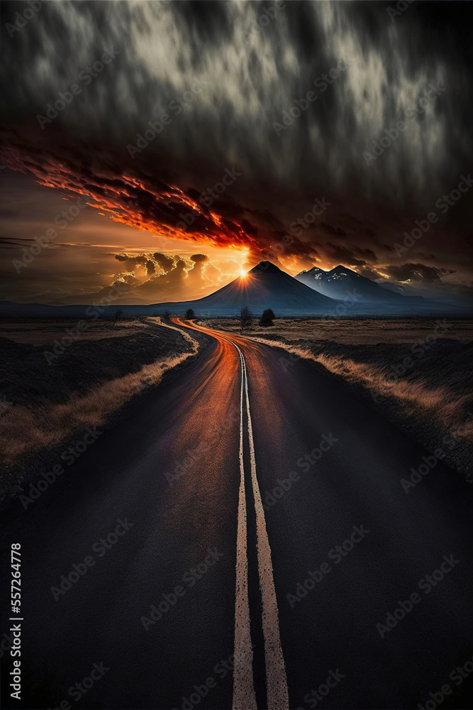 long road into the distance, misty dark landscape, midjourney ai ...