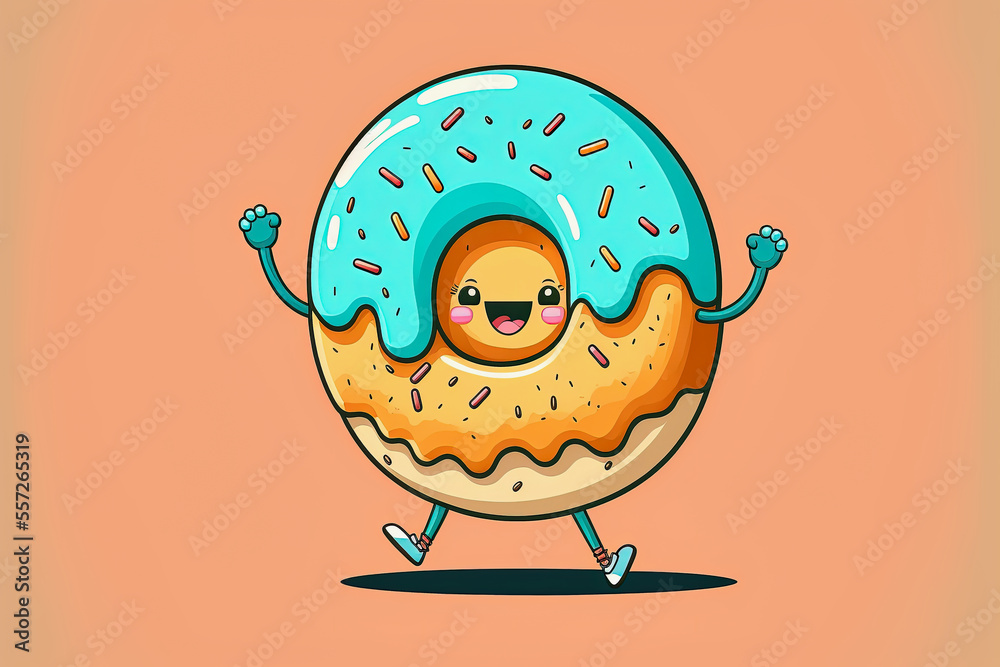ai generated cute donut character illustration, happy face with arms ...