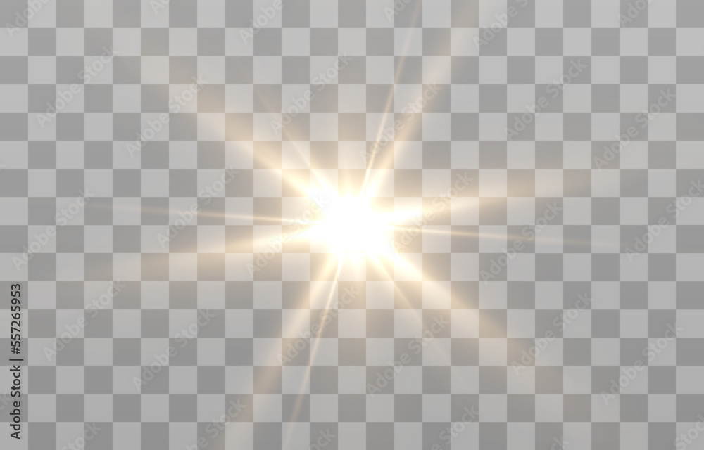 Light, sun on an isolated transparent background. The rays of the sun ...