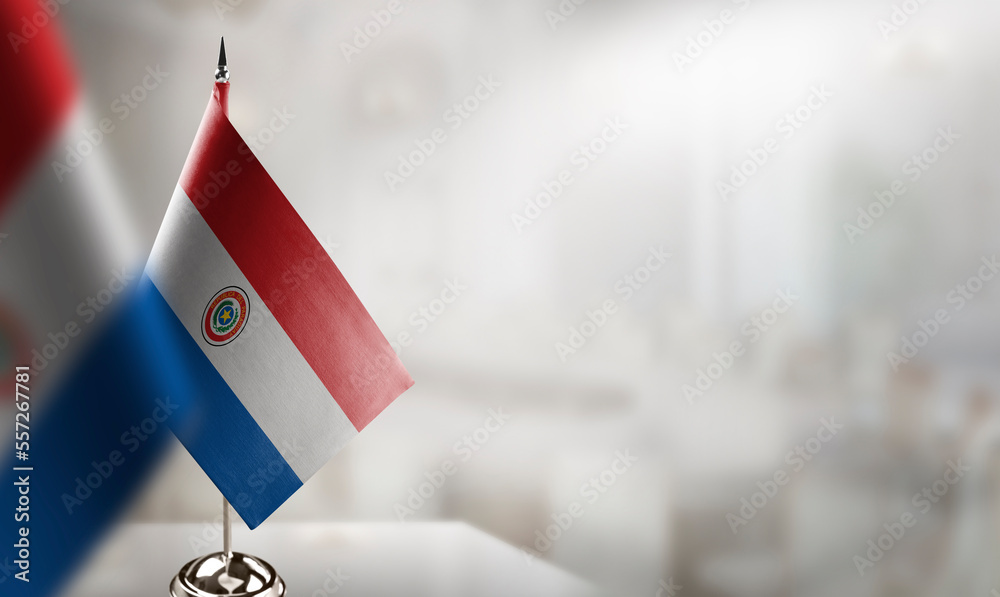 Small flags of the Paraguay on an abstract blurry background Stock ...
