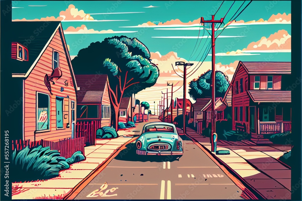 Generative AI abstract render of an American town in the 1950s Stock ...