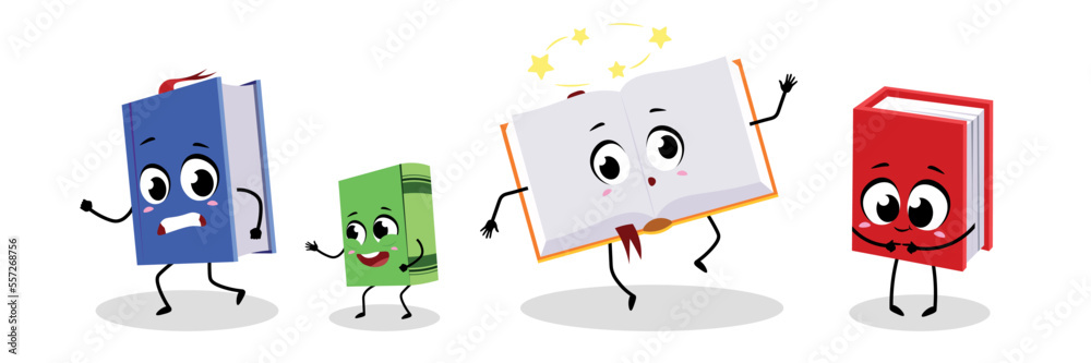 Set of cute books in cartoon style. Vector illustration of coloring ...