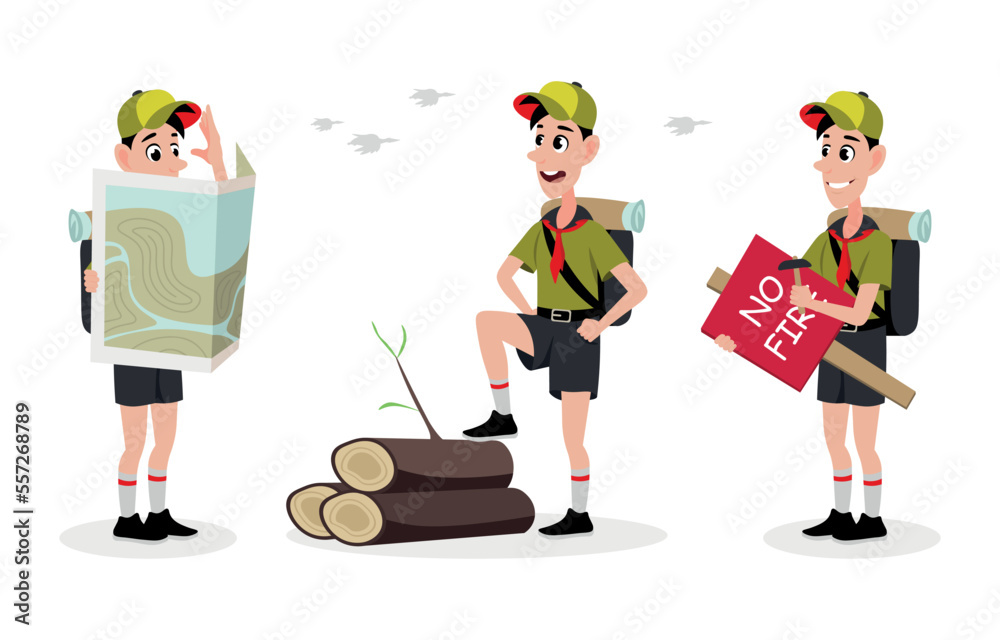 Vector illustration of a boy scout character in cartoon style. Boy ...