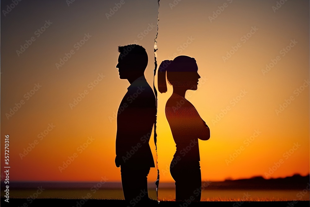 Angry man and woman turning away from each other crossing their arms ...