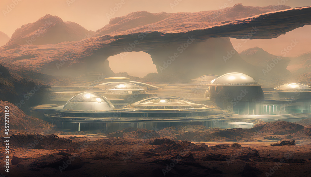 Artistic concept illustration of a futuristic space colony, city on ...