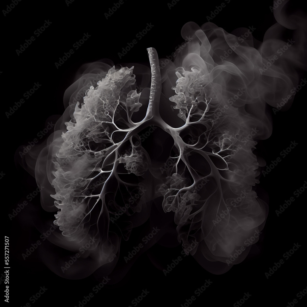 Image of smoker's lungs, lungs full of smoke, bad human habits ...