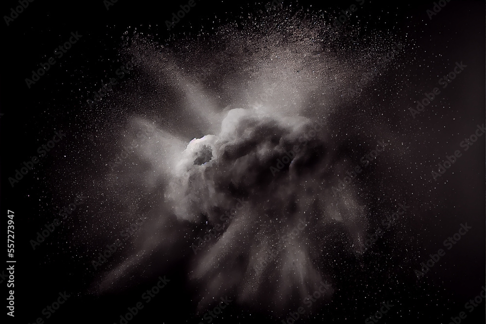 Dust explosion on black surface, ideal for overlays and backgrounds ...