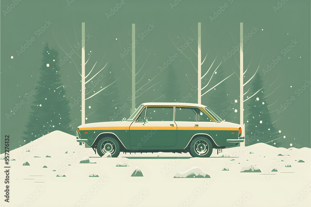 car background, car in the snow, illustration minimalist, minimalist ...