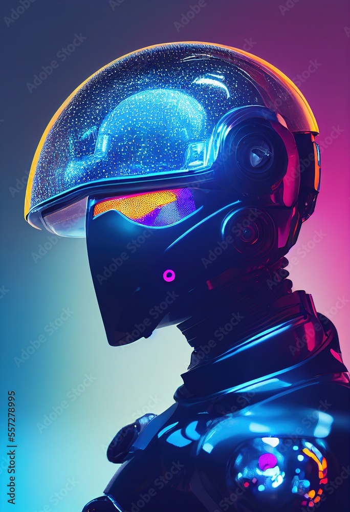 Portrait of a futuristic robot. An artistic abstract cyberpunk fantasy ...