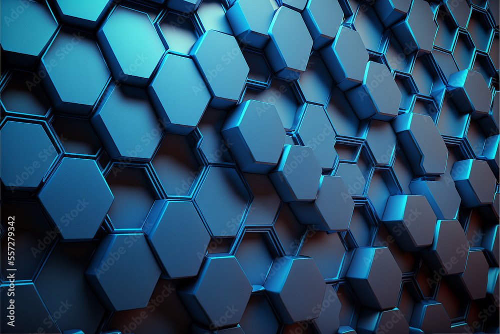 Cyber hexagon futuristic geometric abstract blue background with cubes ...