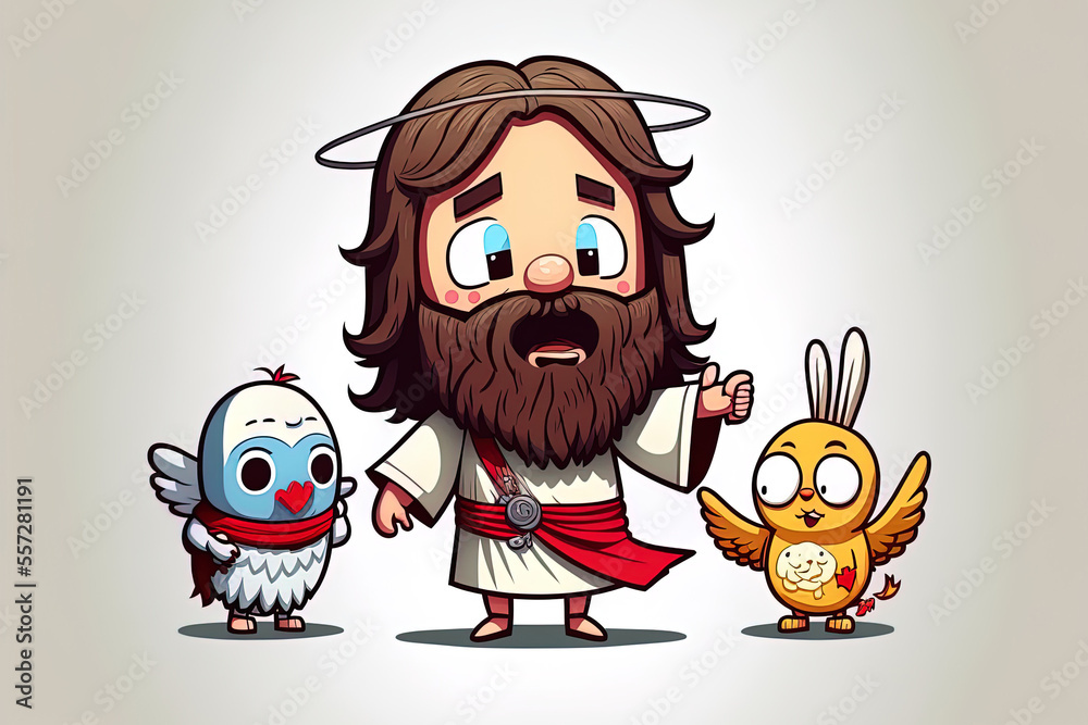 Christ Jesus enjoys cartoon characters. Illustration of an adorable ...