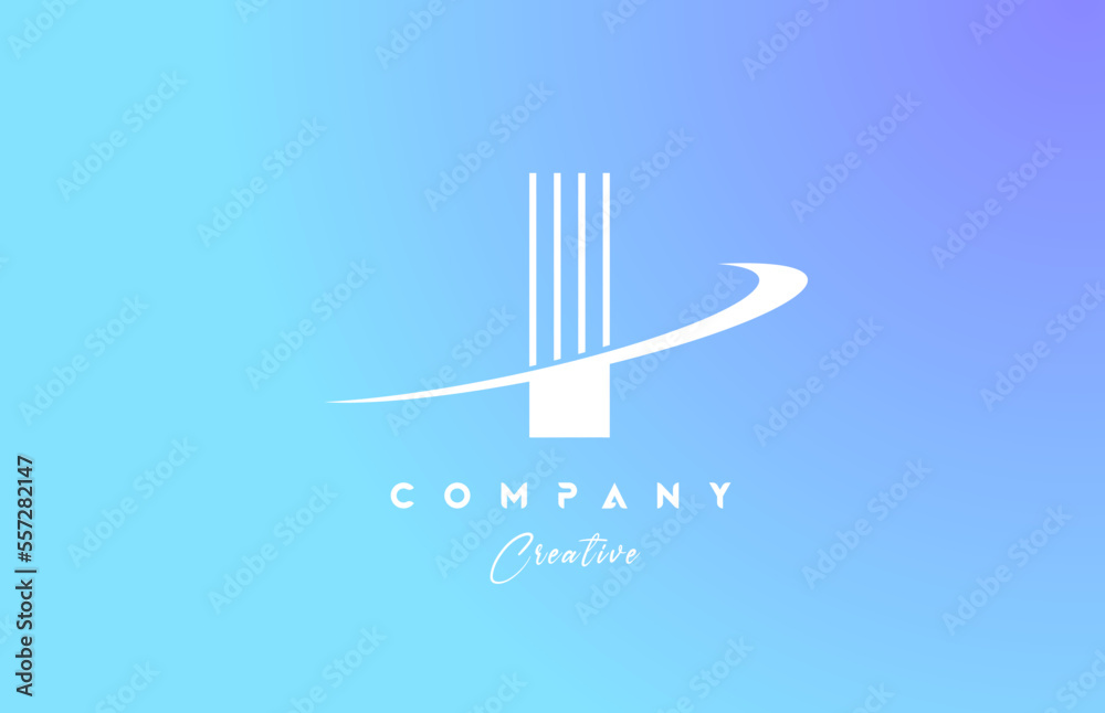 pastel color I blue alphabet letter logo icon design with swoosh ...