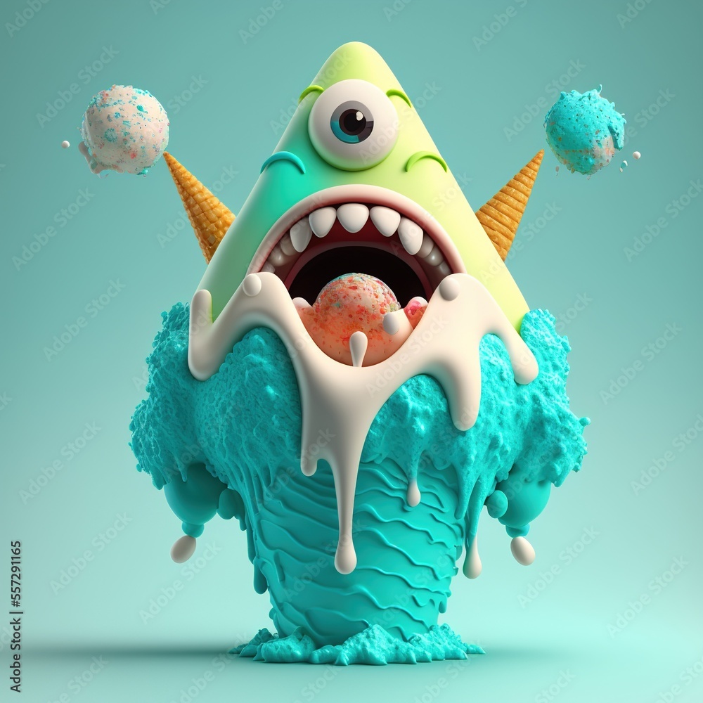 Happy monster made of ice cream, created with Generative AI technology ...