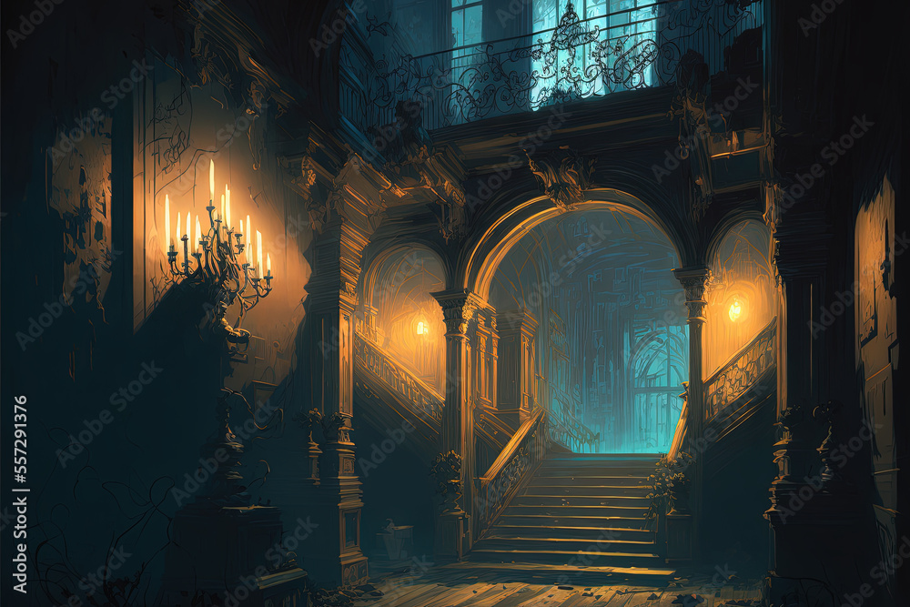 creepy interior of an abandoned building background, concept art ...