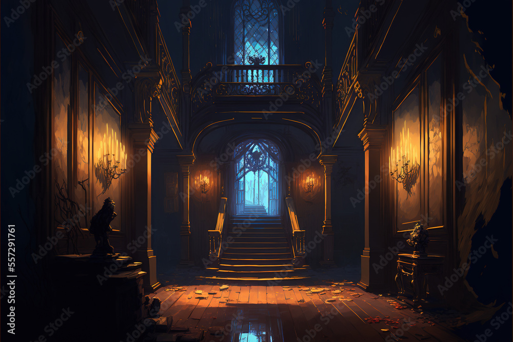 creepy interior of an abandoned building background, concept art ...