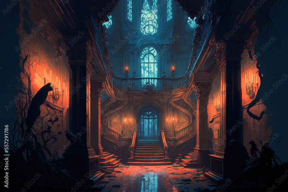creepy interior of an abandoned building background, concept art ...
