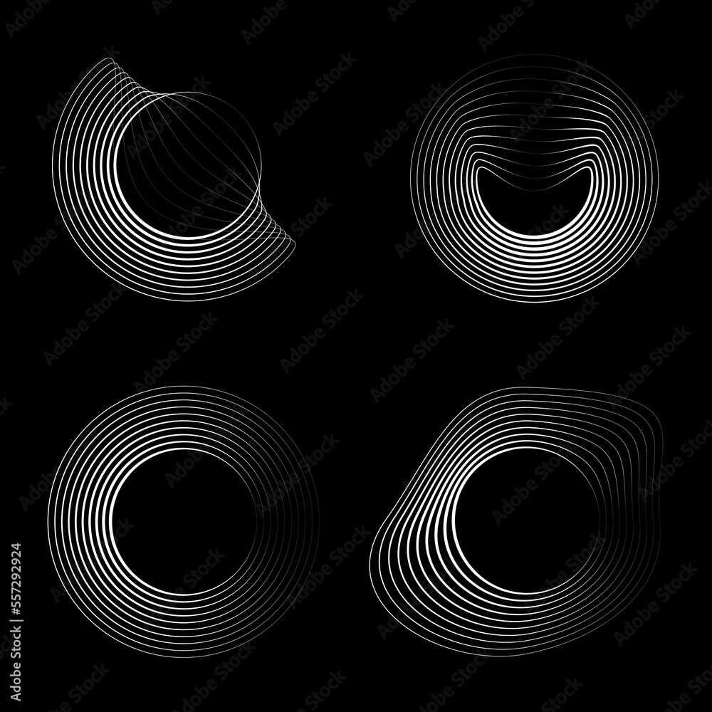 Set of abstract deformed lines in circle form. Minimal art. Abstract ...