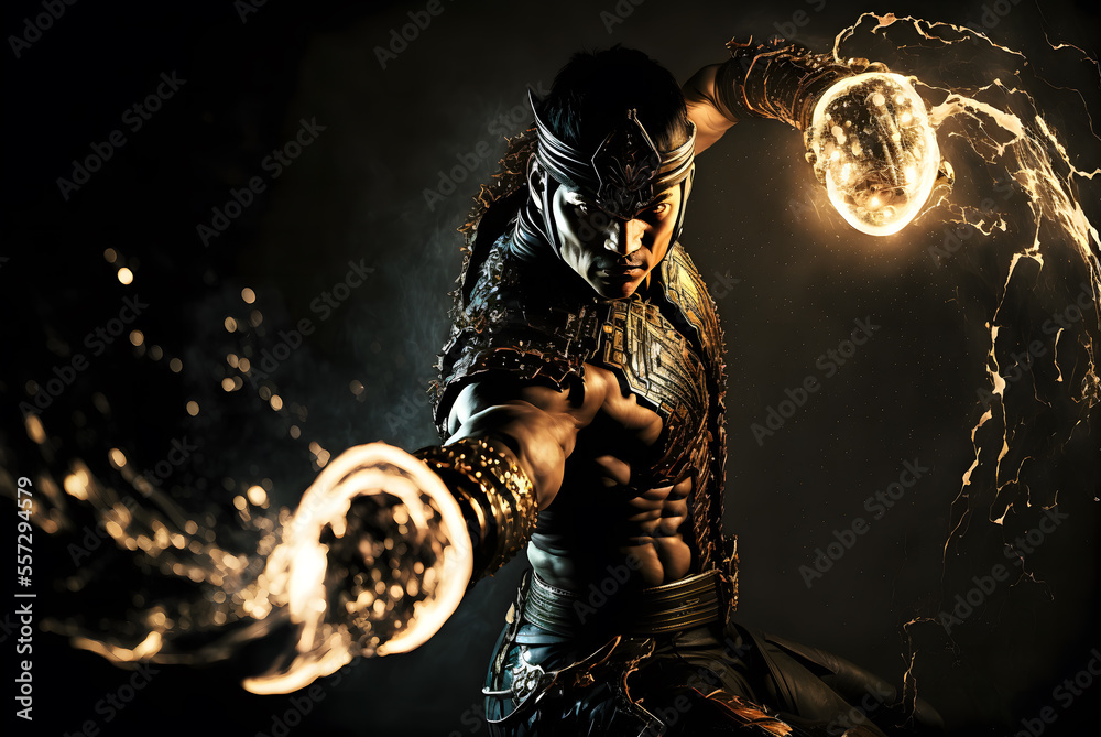 digital artwork portrait of masked fighter character with radiance of ...