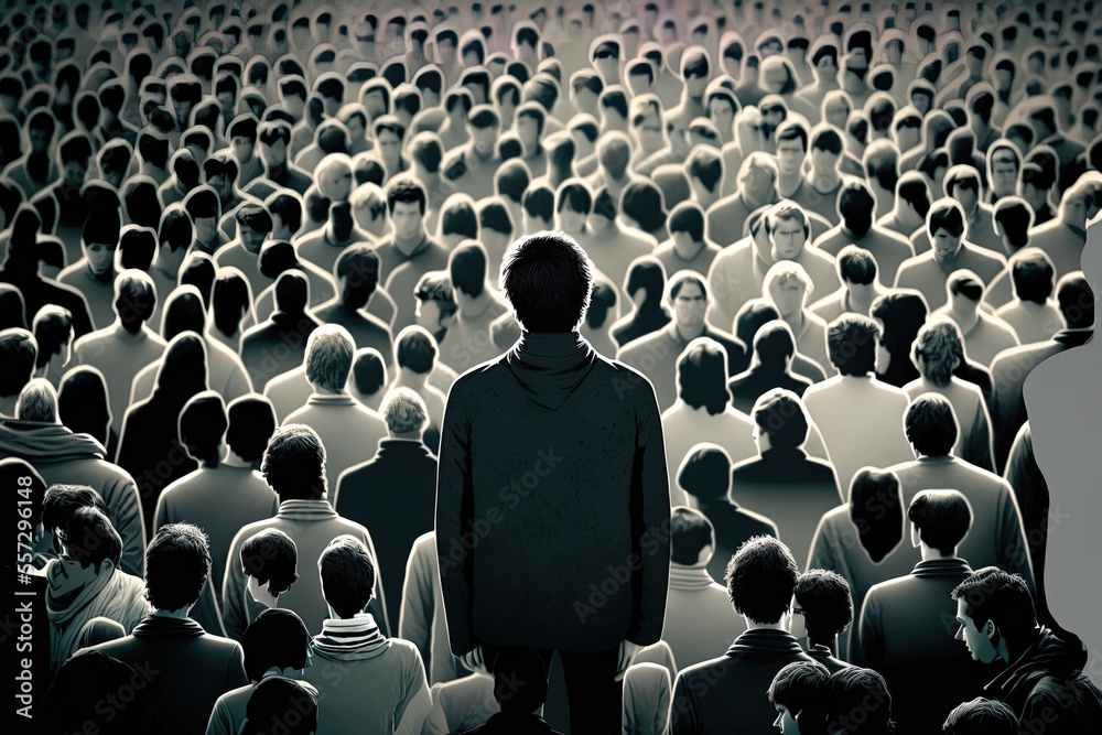 idea of a crowd with a young man room for text. Generative AI Stock ...