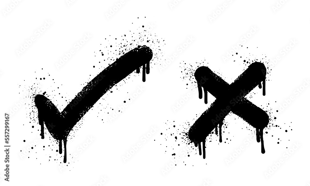Check sign. Spray painted graffiti check mark in black over white ...