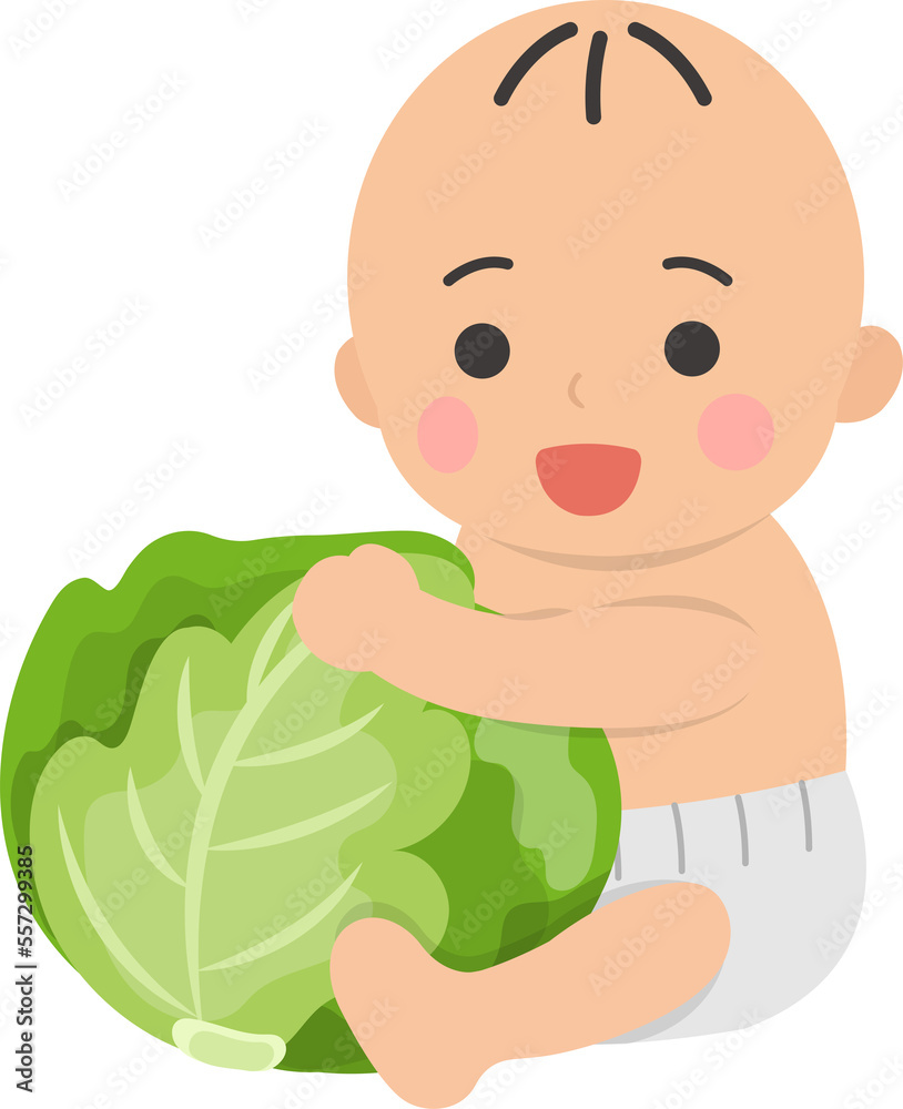 Cute baby with healthy cabbage, comic cartoon vector character Stock ...
