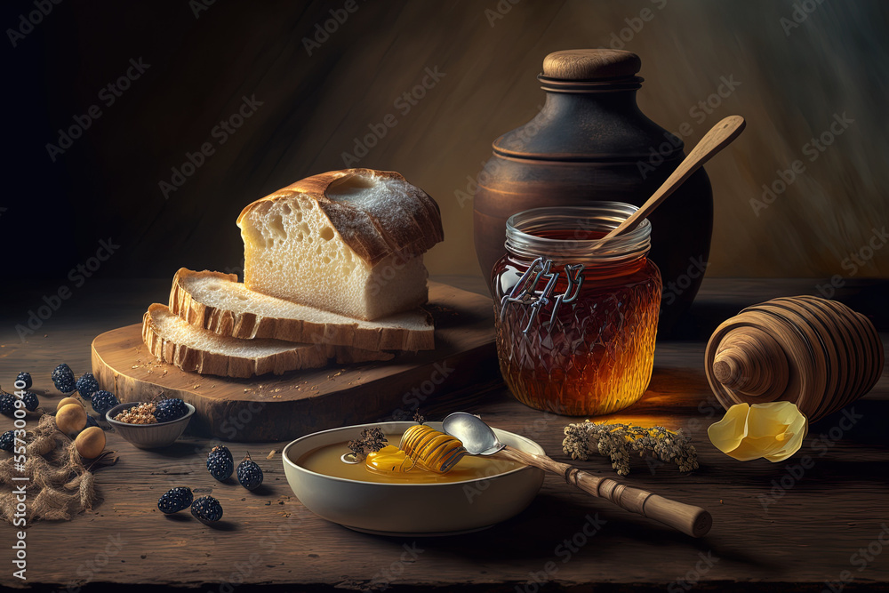 preparing a nutritious breakfast that includes bread with butter and ...